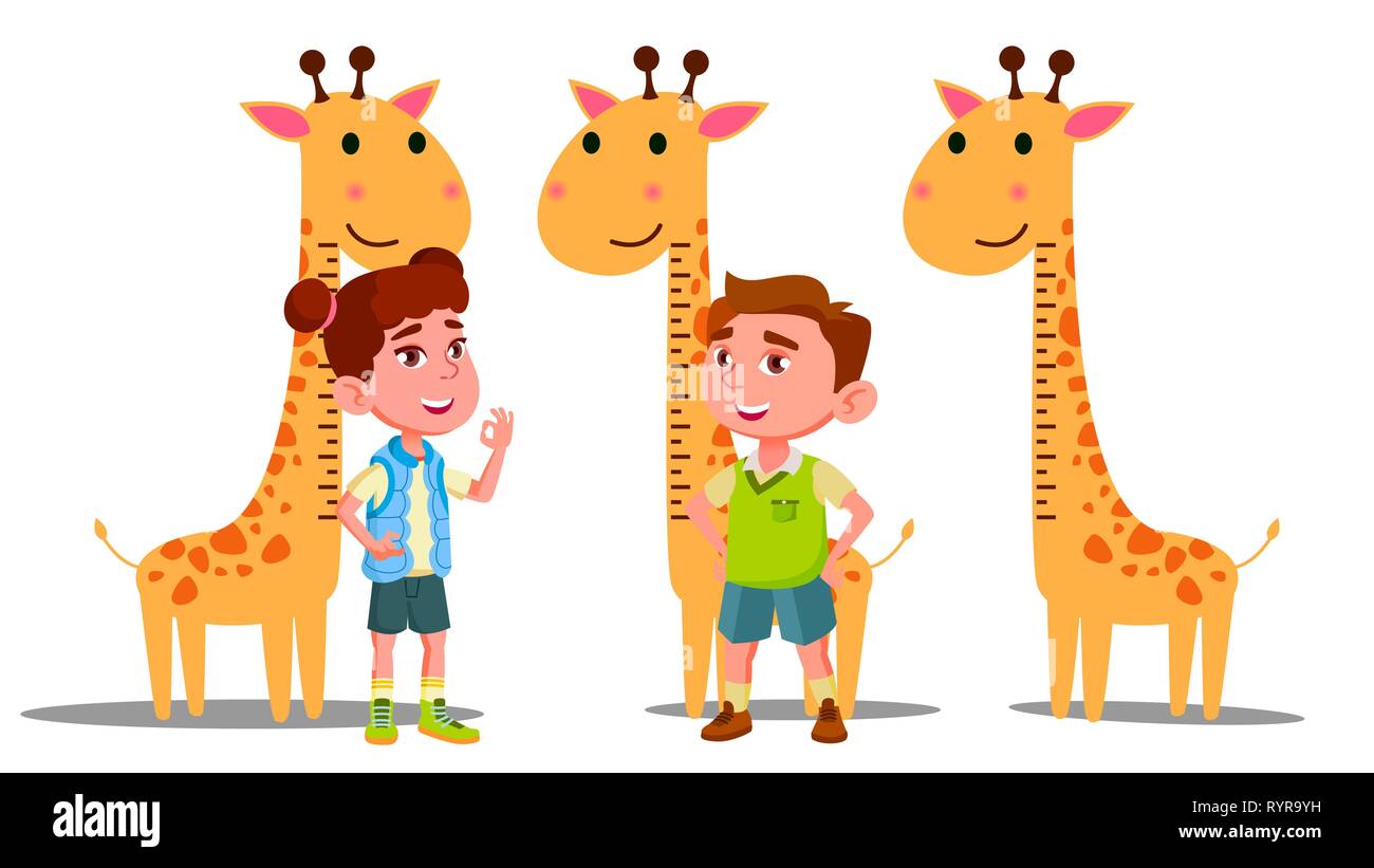 Ruler Baby Height Giraffe Vector. Boy, Girl. Isolated Flat Cartoon ...