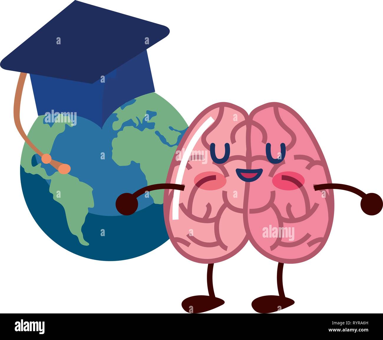 brain cartoon education world hat graduation vector illustration Stock ...