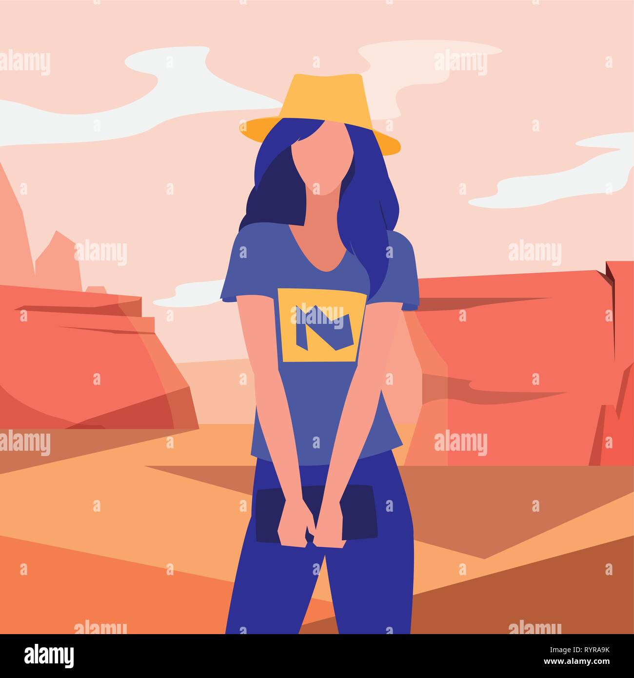 landscape natural with woman portrait vector illustration Stock Vector ...