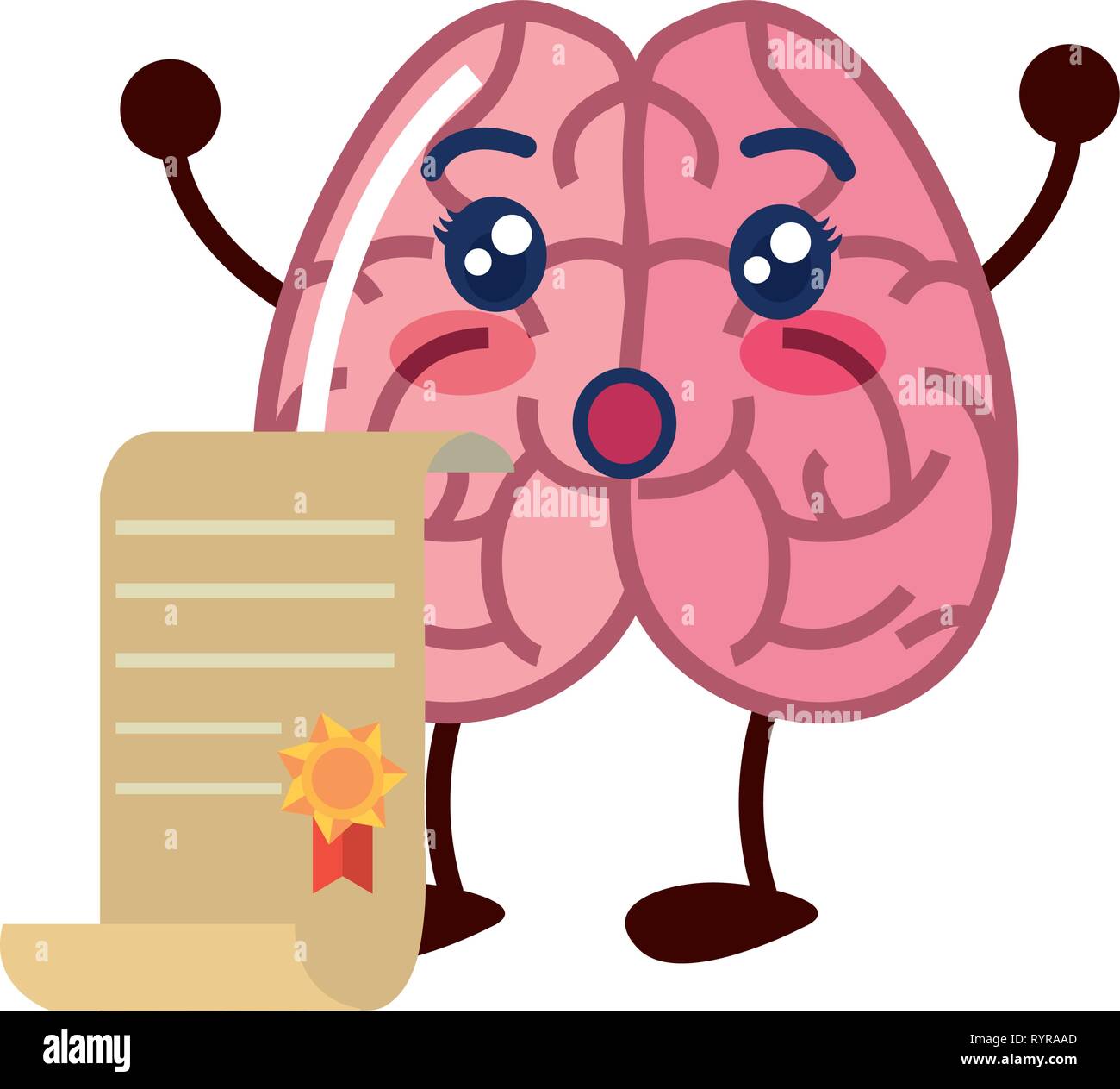 brain cartoon education certificate school vector illustration Stock ...