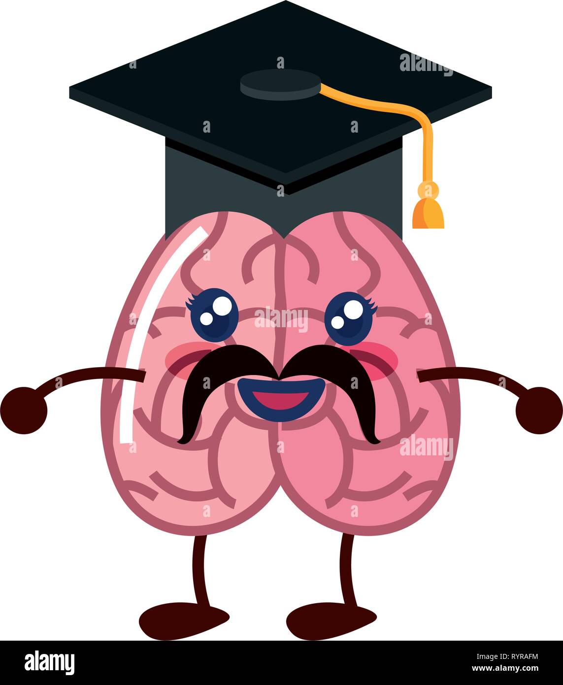 brain cartoon education graduation hat vector illustration Stock Vector ...