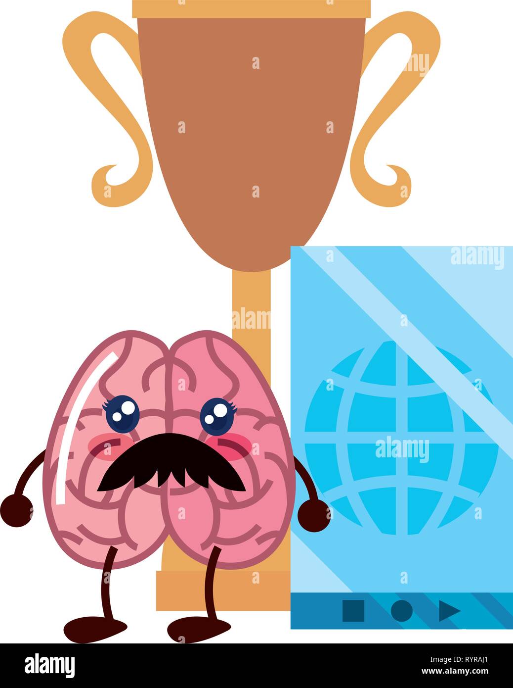 brain cartoon education mobile trophy vector illustration Stock Vector ...
