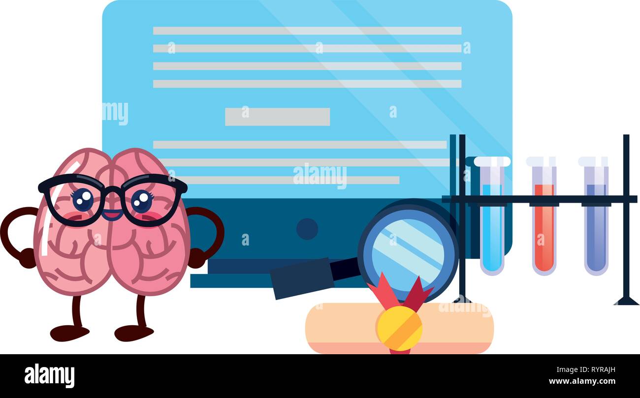 Brain Cartoon Education Computer Science Flasks Diploma Vector Illustration Stock Vector Image