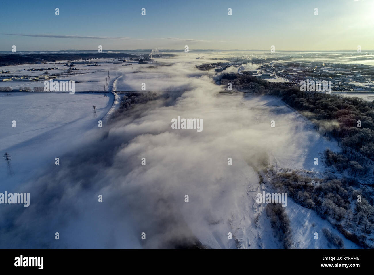 Aerial view in winter, Tokachi, Hokkaido, Japan Stock Photo - Alamy