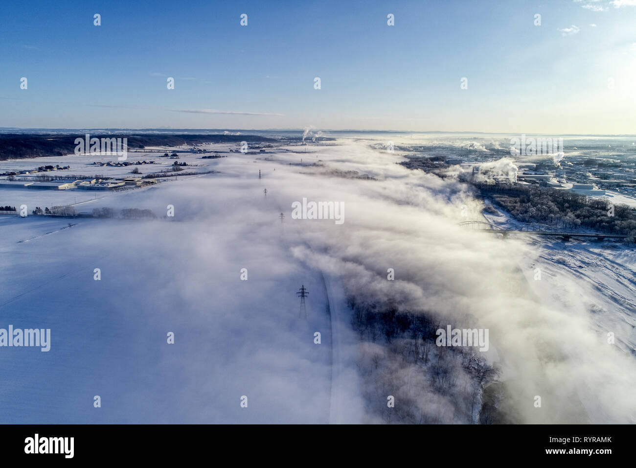 Aerial view in winter, Tokachi, Hokkaido, Japan Stock Photo - Alamy