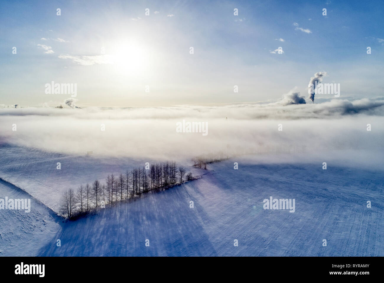 Aerial view in winter, Tokachi, Hokkaido, Japan Stock Photo - Alamy