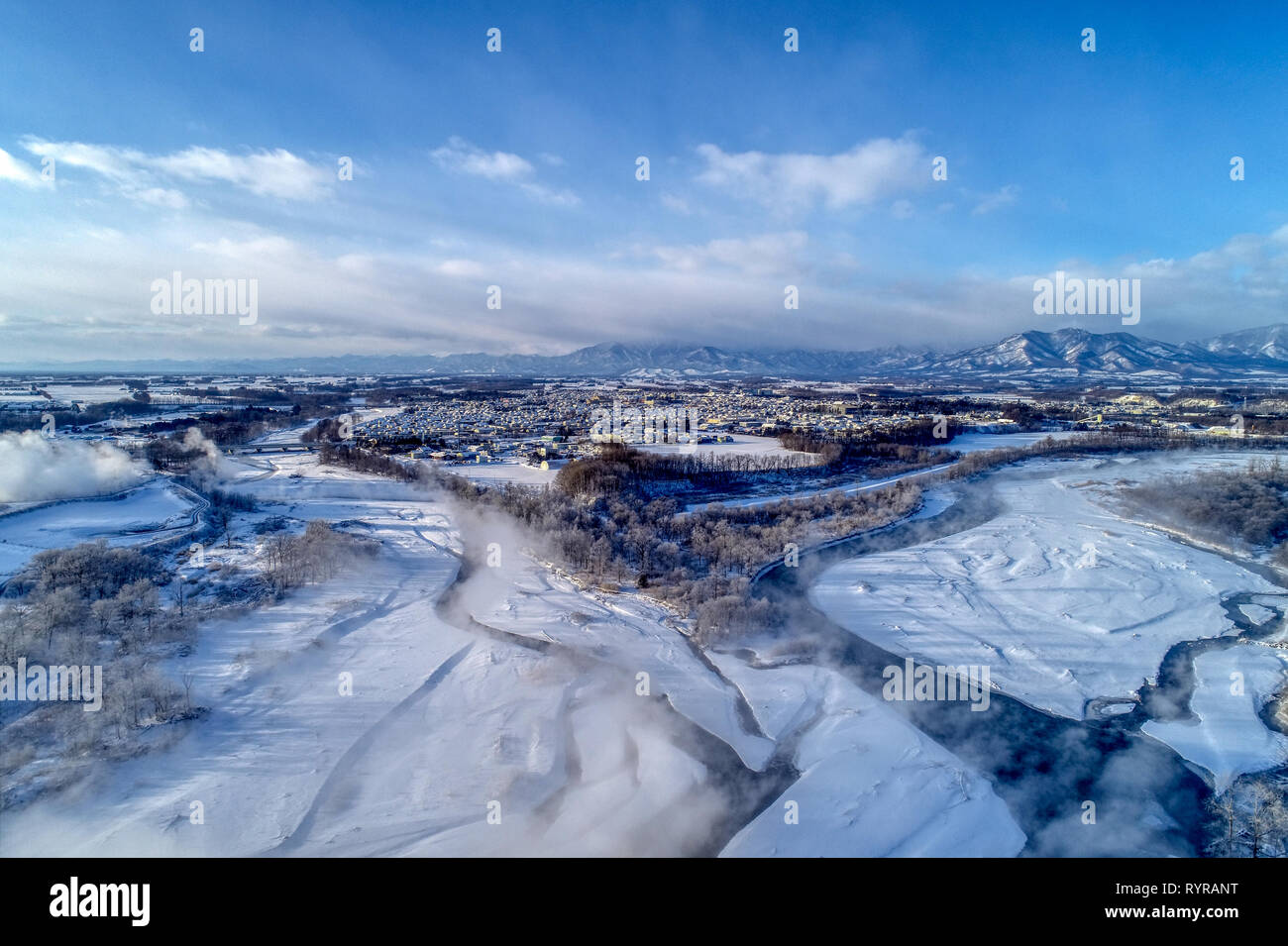 Aerial view in winter, Tokachi, Hokkaido, Japan Stock Photo - Alamy
