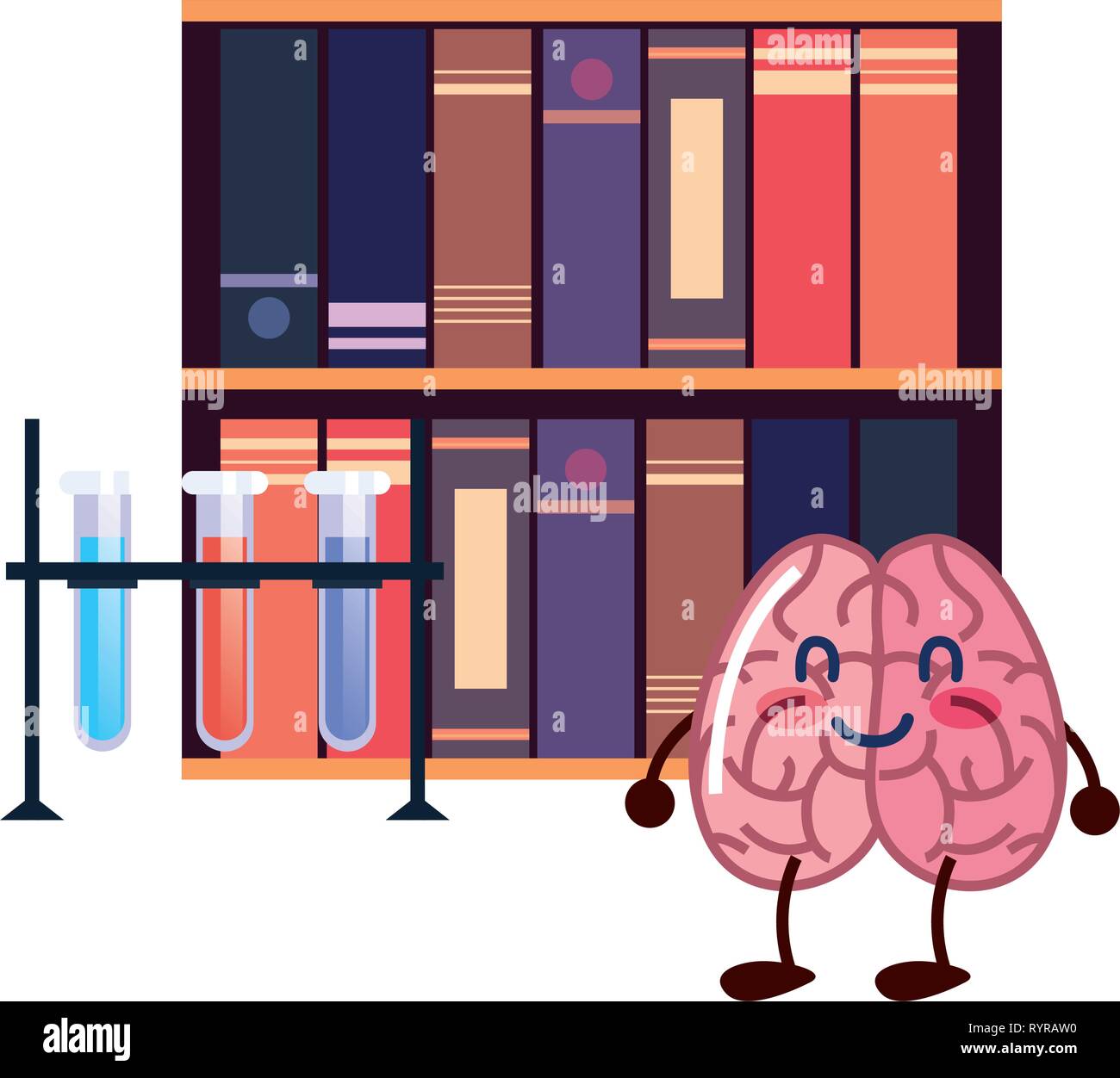 brain cartoon education books test tube science vector illustration ...