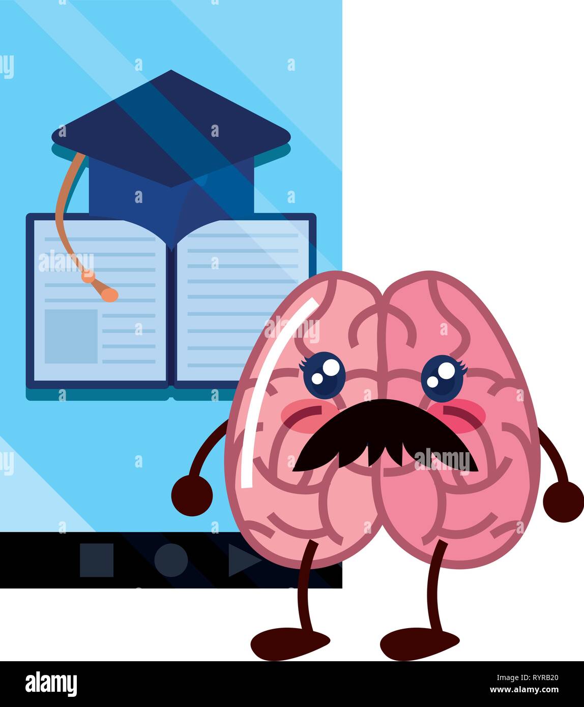 brain cartoon education mobile ebook graduation hat vector illustration ...