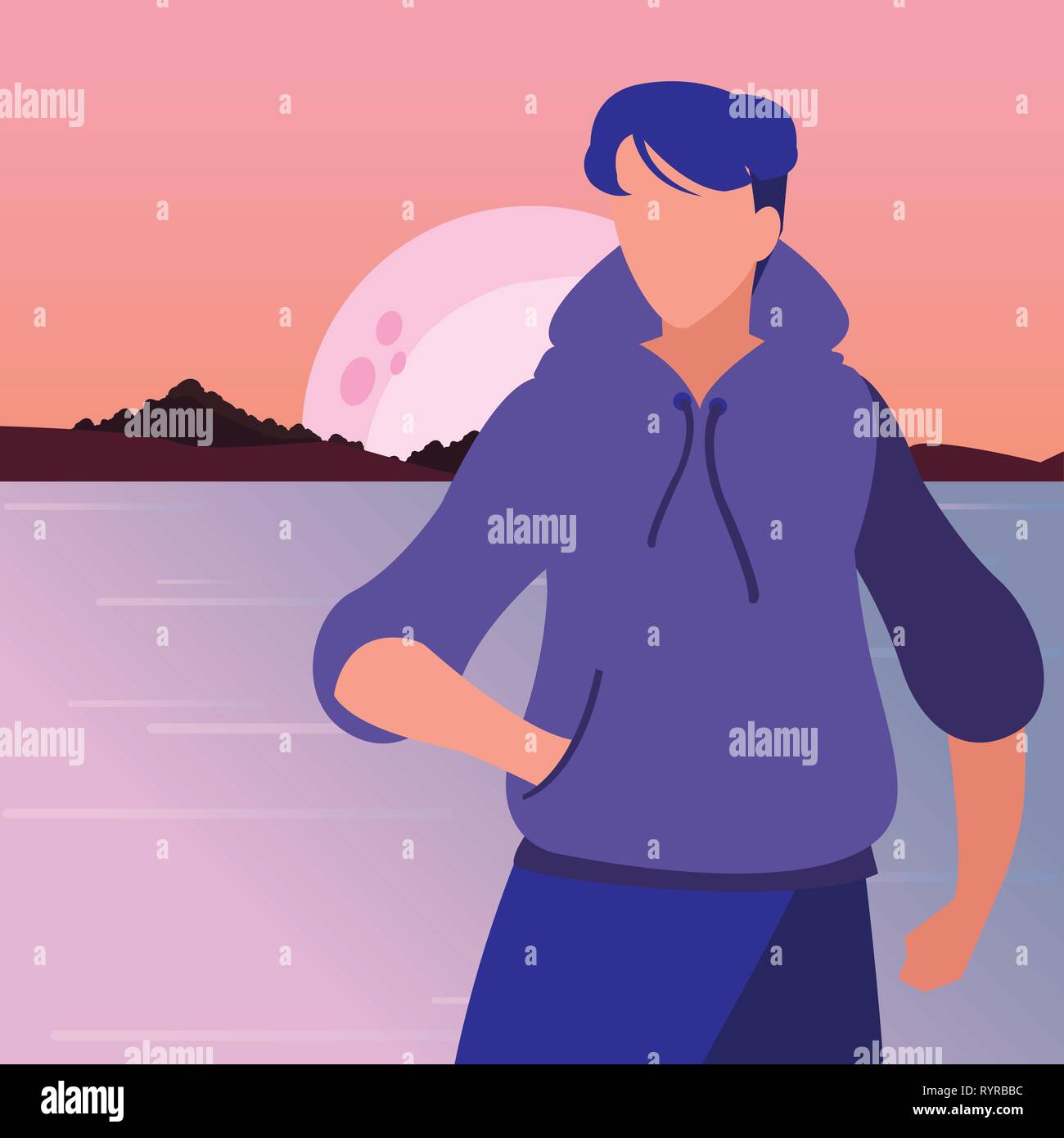 landscape nature with standing man vector illustration Stock Vector ...