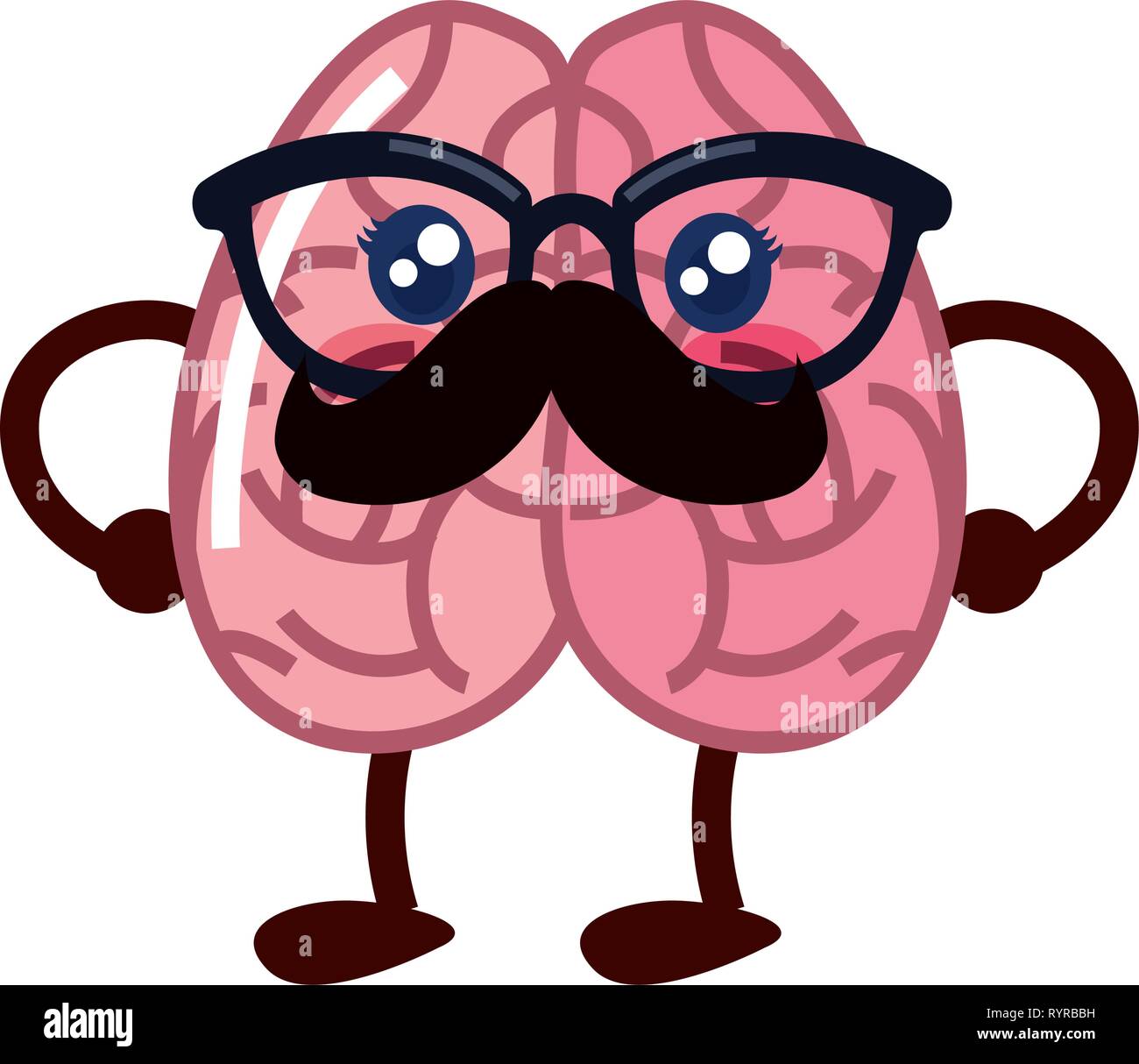brain cartoon character with mustache vector illustration Stock Vector ...