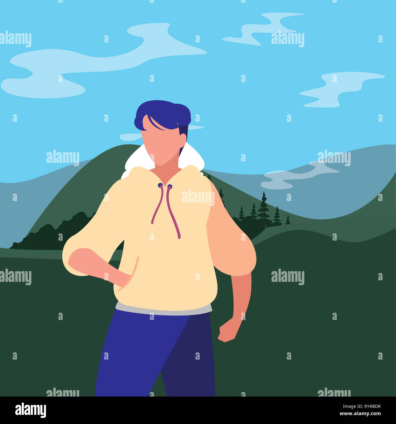 landscape nature with standing man vector illustration Stock Vector ...