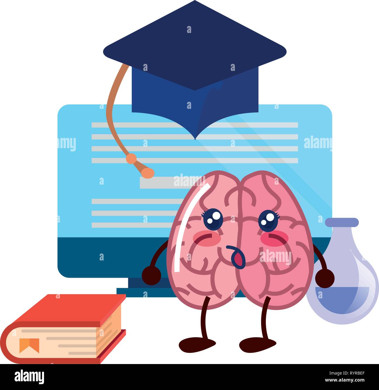 brain cartoon education computer book science vector illustration Stock ...