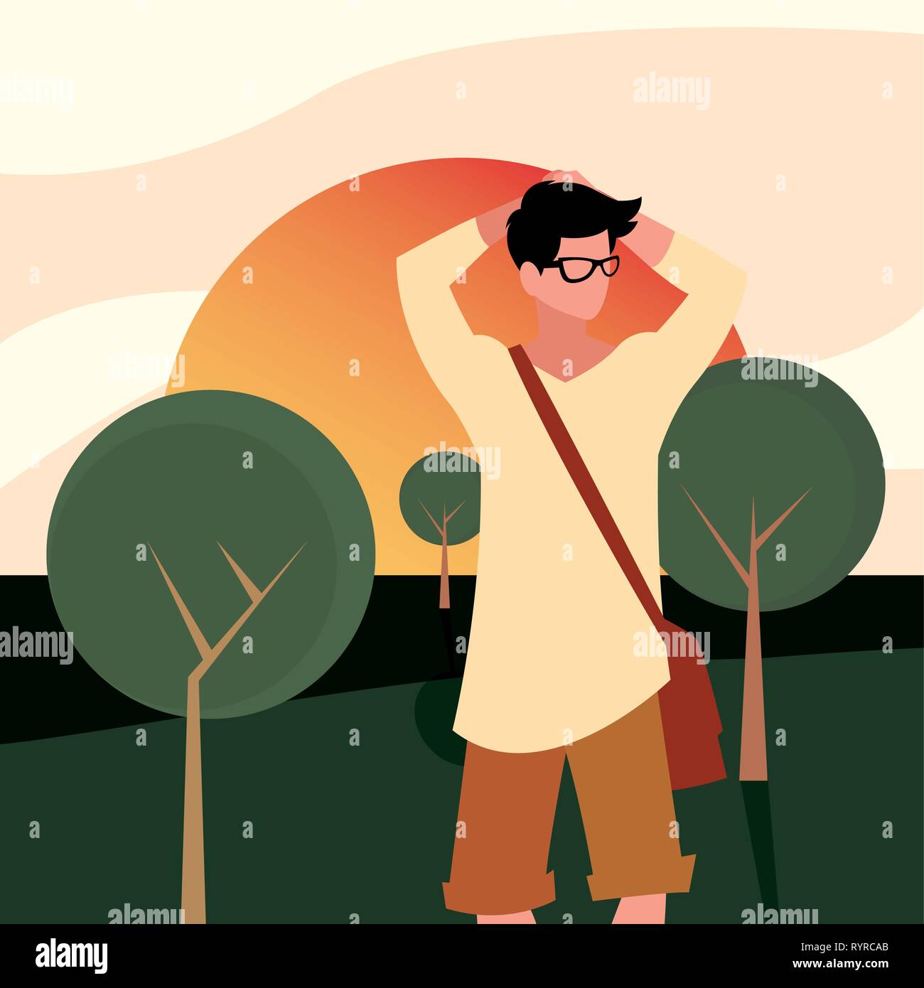 landscape nature with standing man vector illustration Stock Vector ...