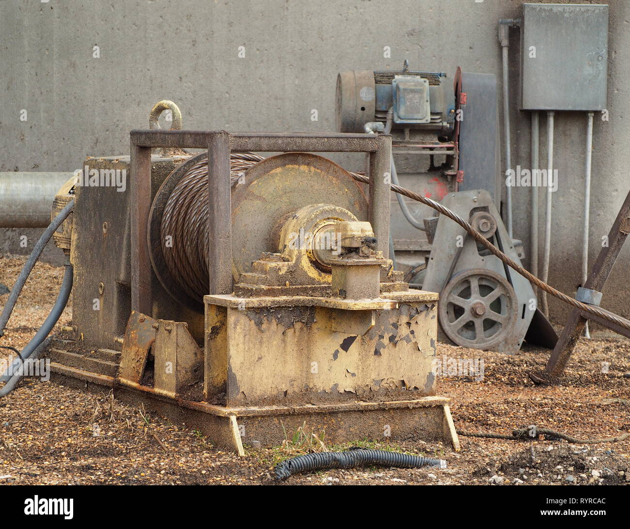 large steel cable wench Stock Photo - Alamy