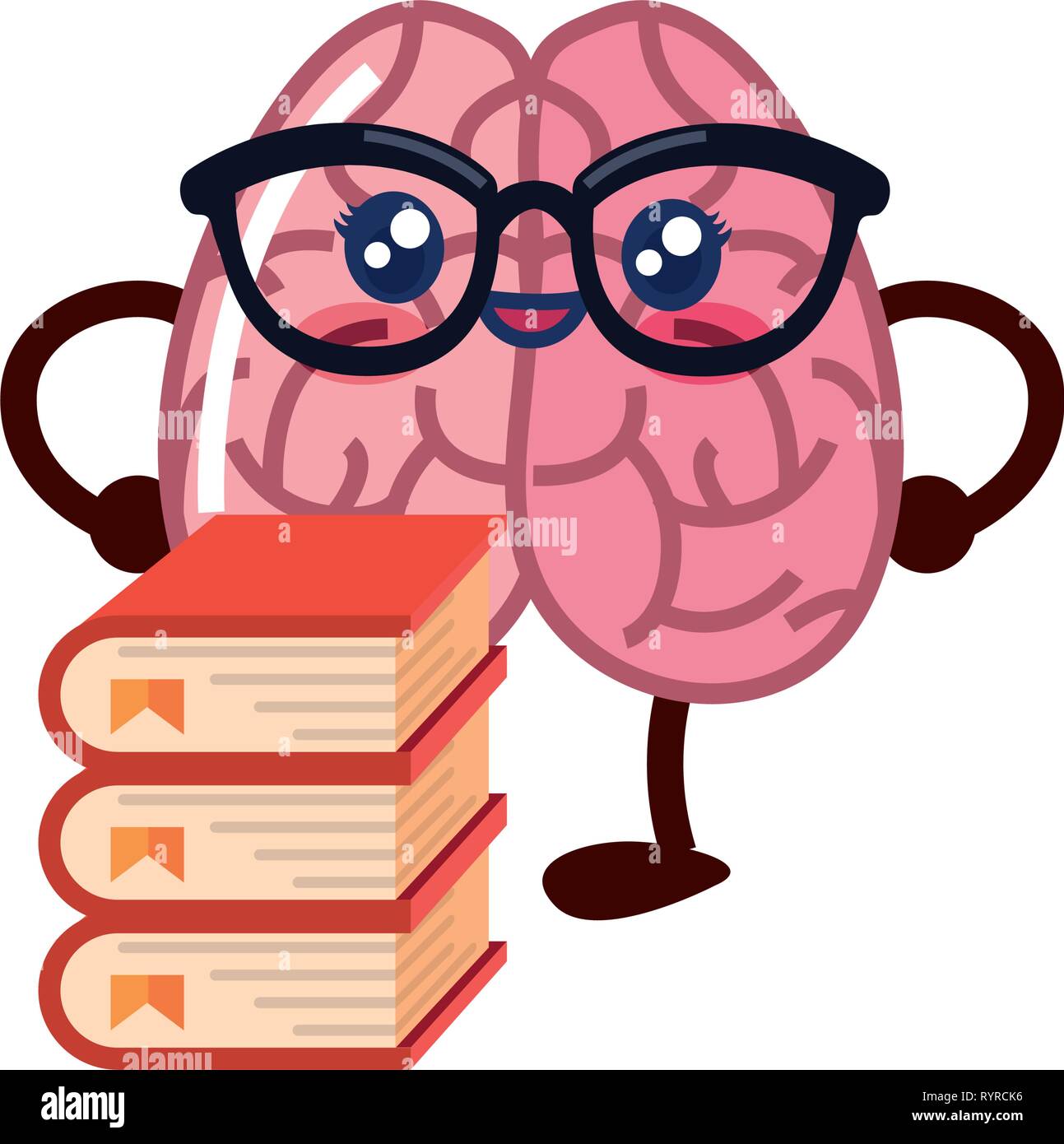 brain cartoon education books stacked vector illustration Stock Vector ...