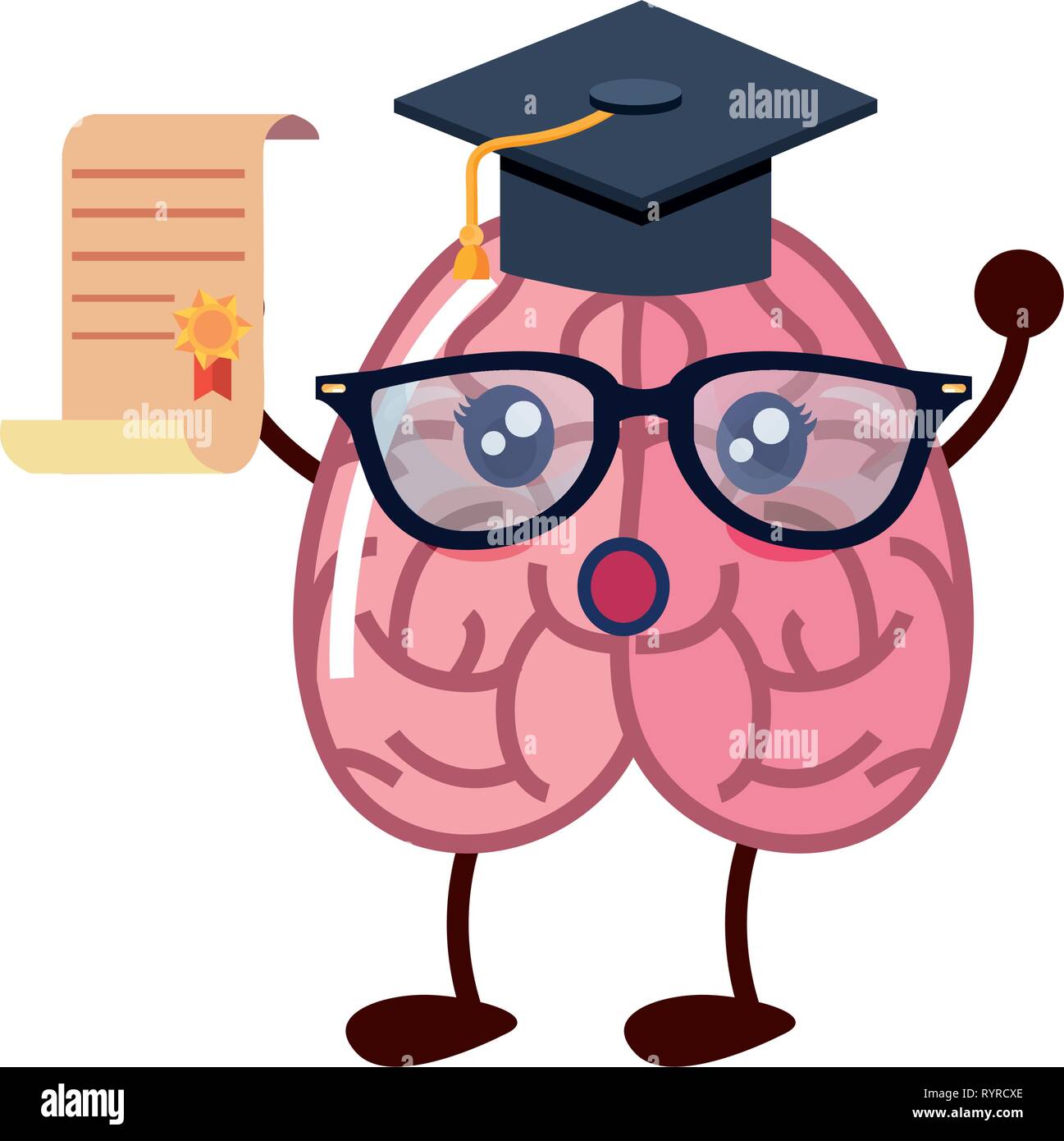 brain cartoon education graduation hat diploma vector illustration ...