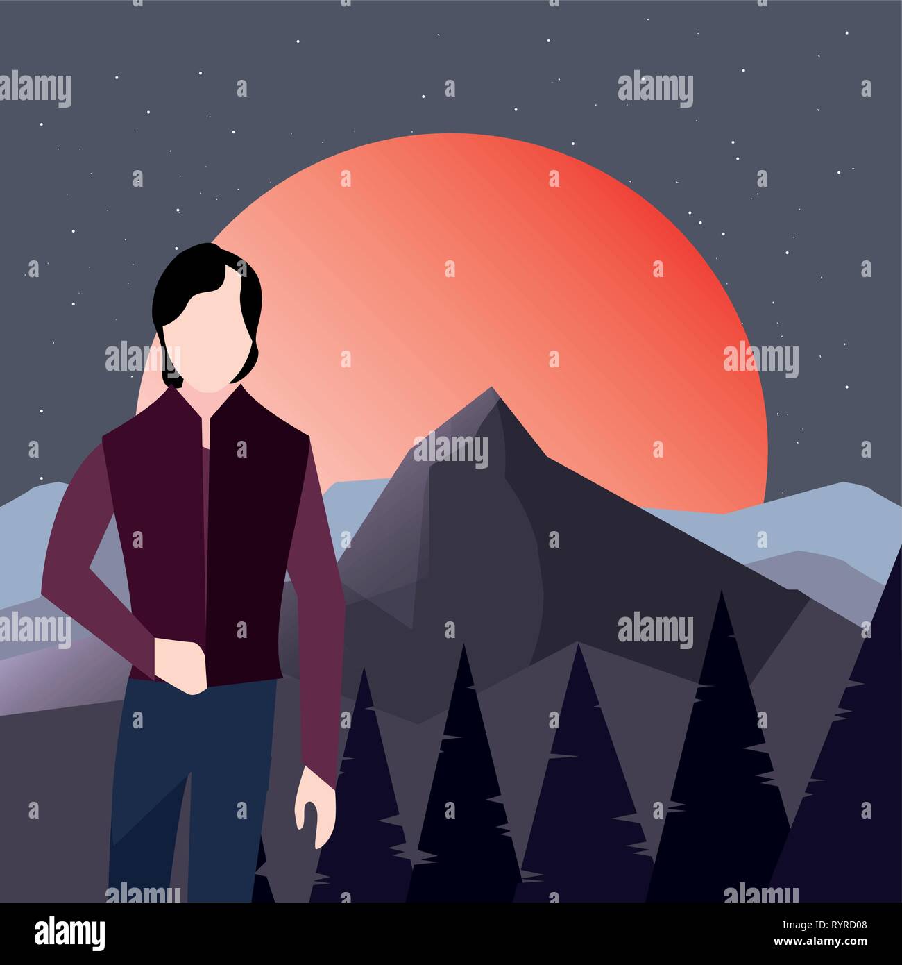 landscape nature with standing man vector illustration Stock Vector ...