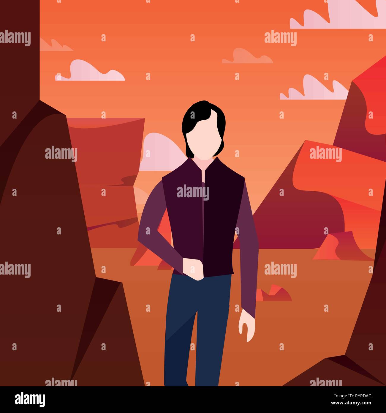 landscape nature with standing man vector illustration Stock Vector ...