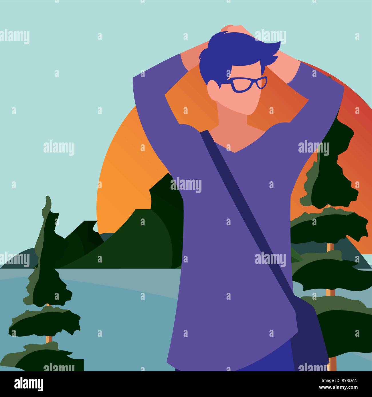 landscape nature with standing man vector illustration Stock Vector ...