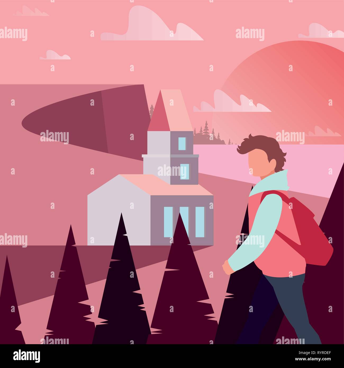 landscape nature with standing man vector illustration Stock Vector ...