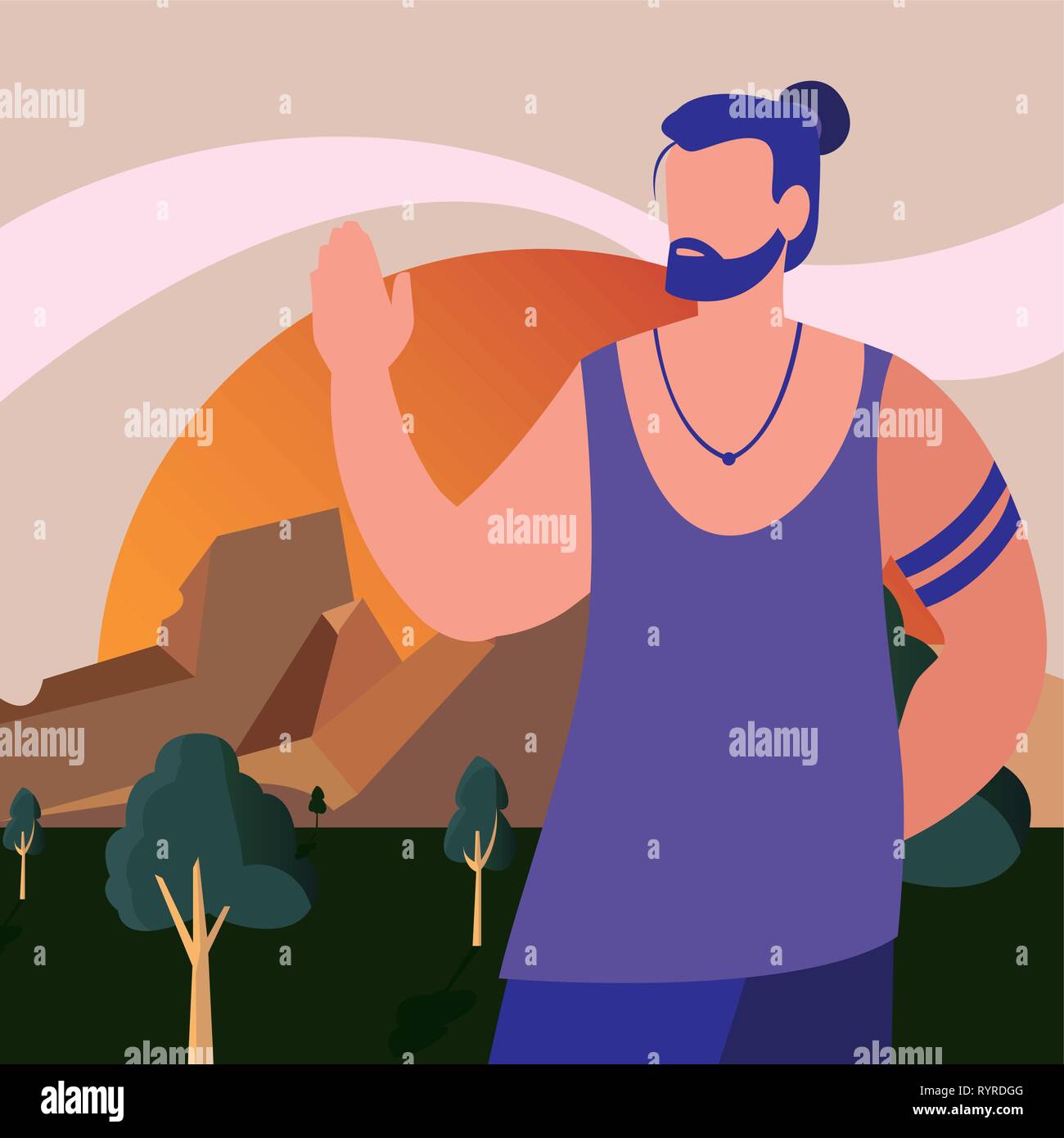 landscape nature with standing man vector illustration Stock Vector ...