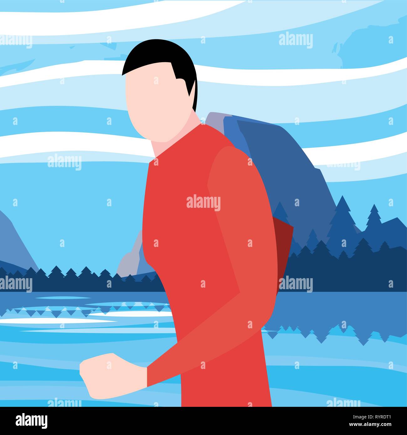 landscape nature with standing man vector illustration Stock Vector ...