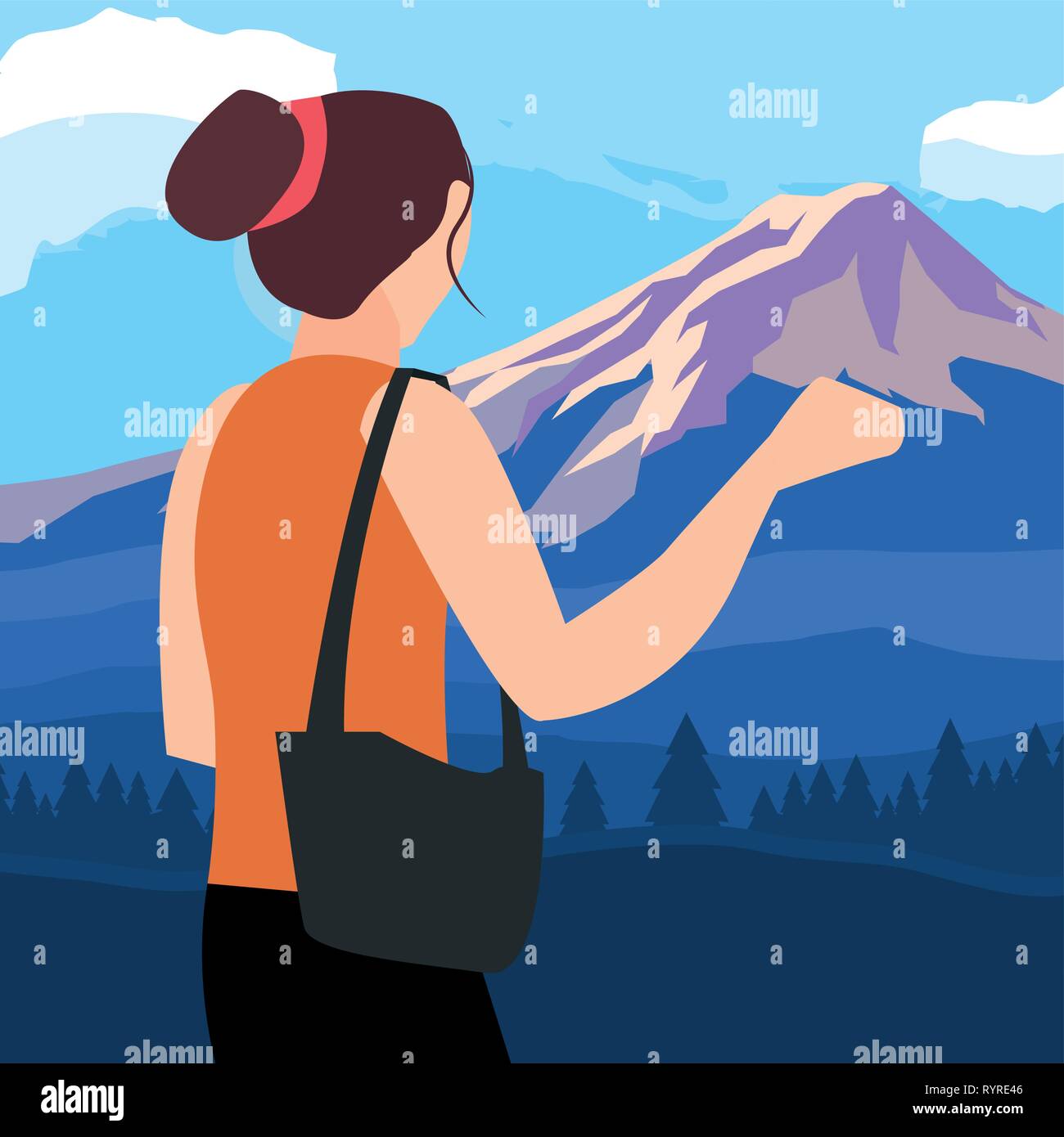 landscape natural with woman portrait vector illustration Stock Vector ...