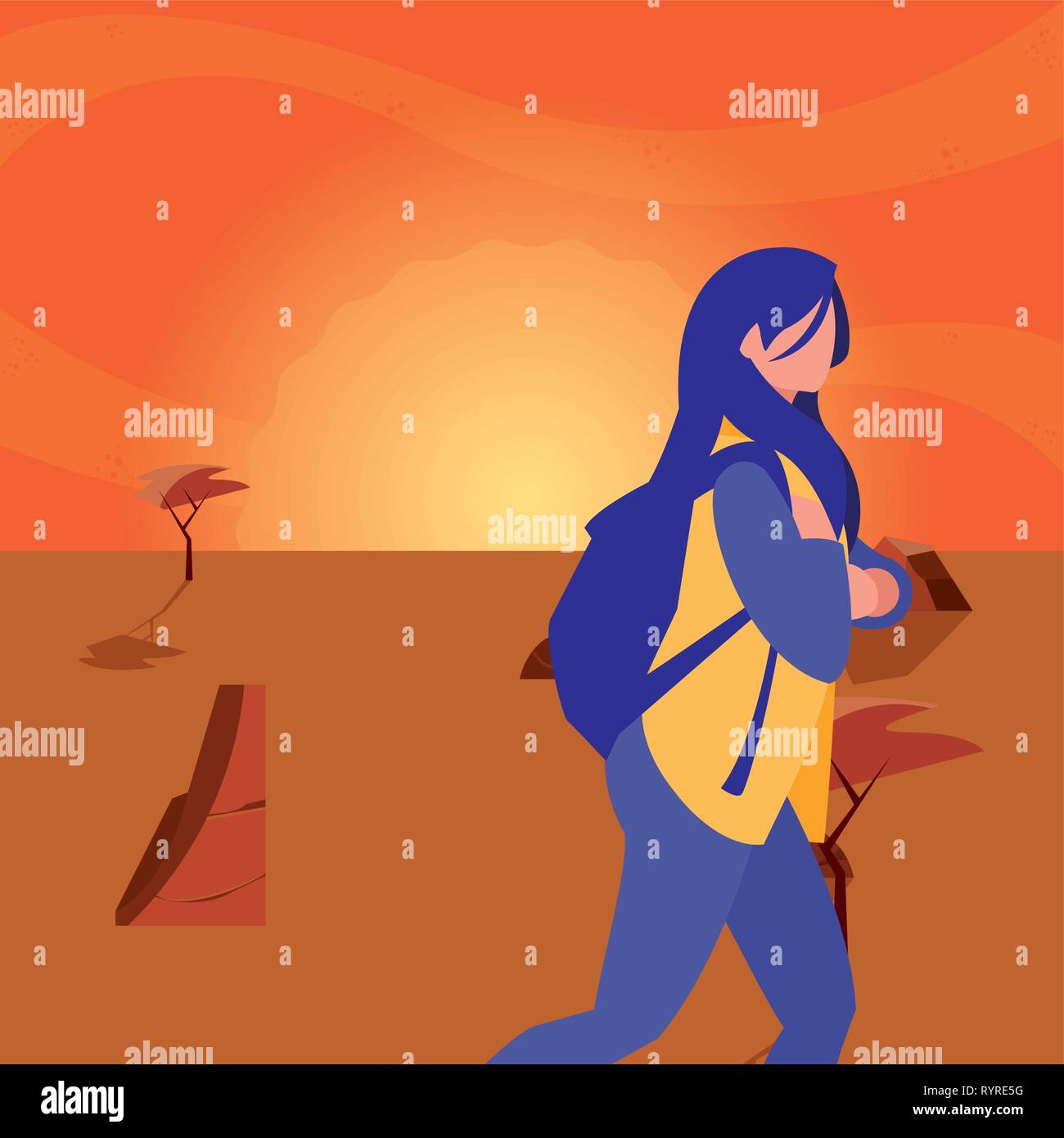 landscape natural with woman portrait vector illustration Stock Vector ...