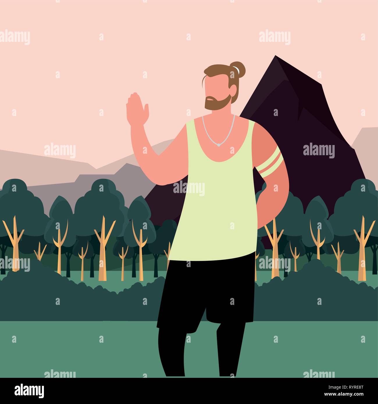 landscape nature with standing man vector illustration Stock Vector ...