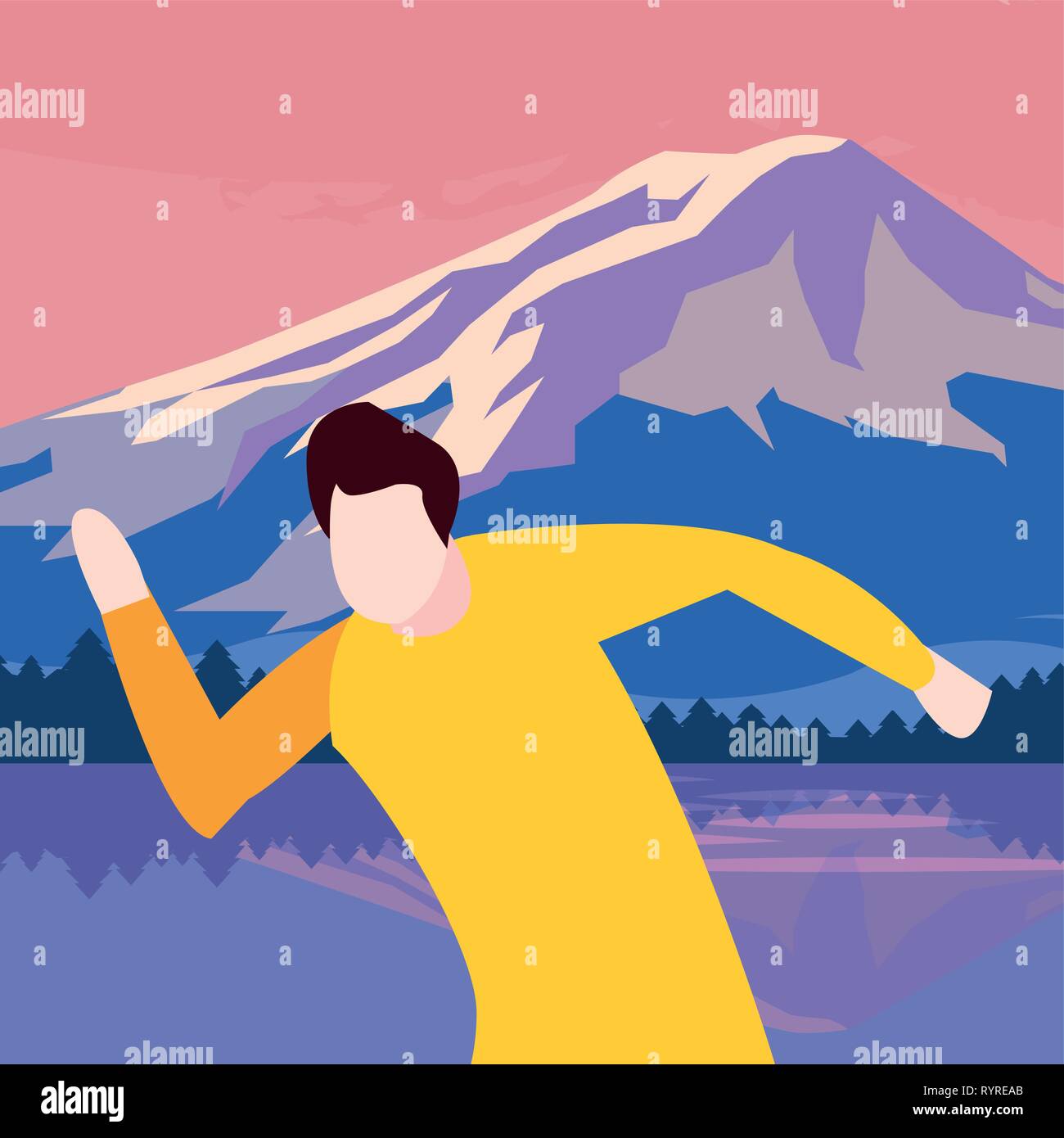 landscape nature with standing man vector illustration Stock Vector ...