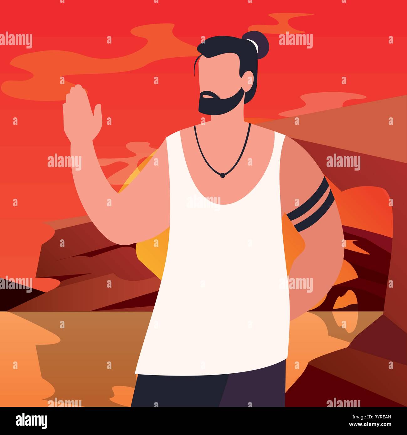 landscape nature with standing man vector illustration Stock Vector ...