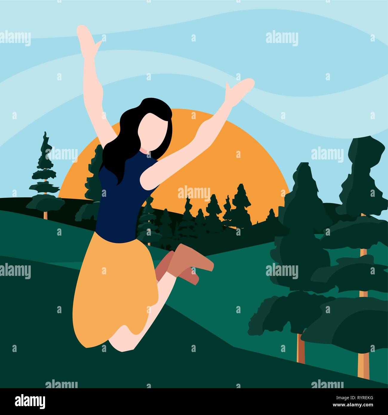 landscape natural with woman portrait vector illustration Stock Vector ...