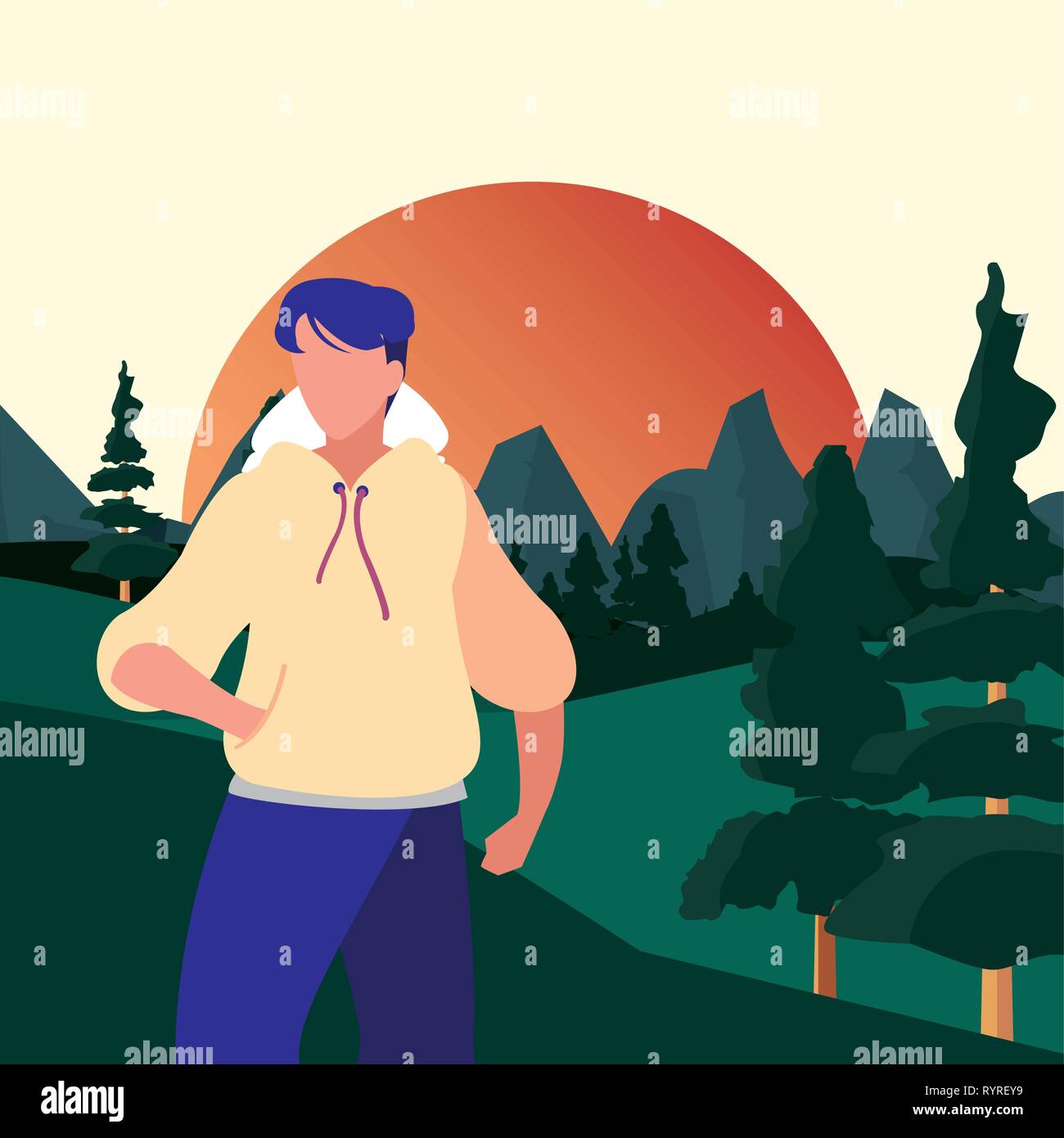landscape nature with standing man vector illustration Stock Vector ...