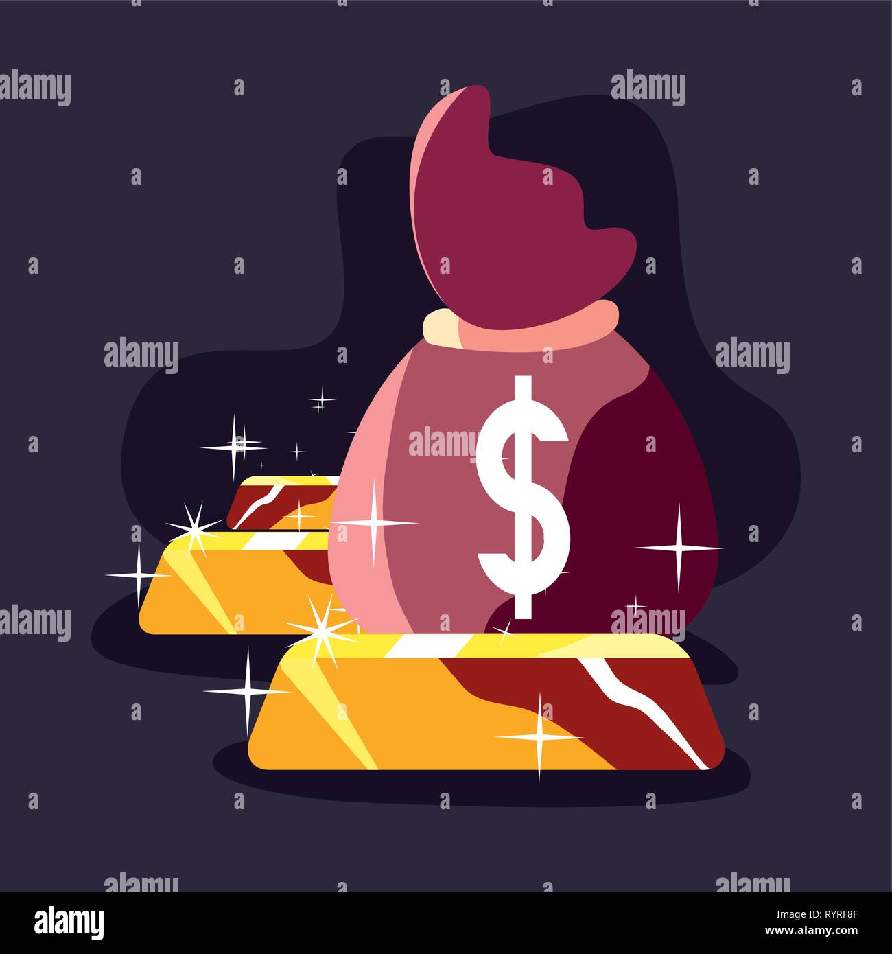 bank money bag and gold bars success vector illustration Stock Vector ...