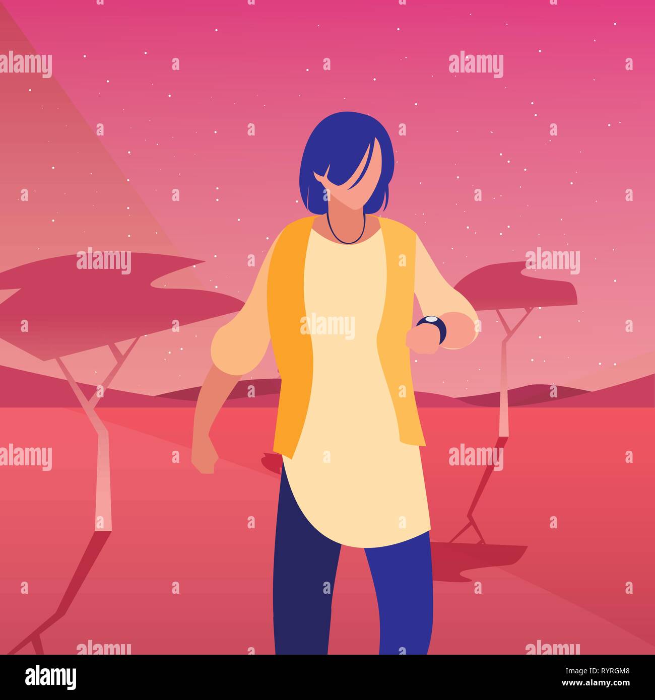 landscape nature with standing man vector illustration Stock Vector ...
