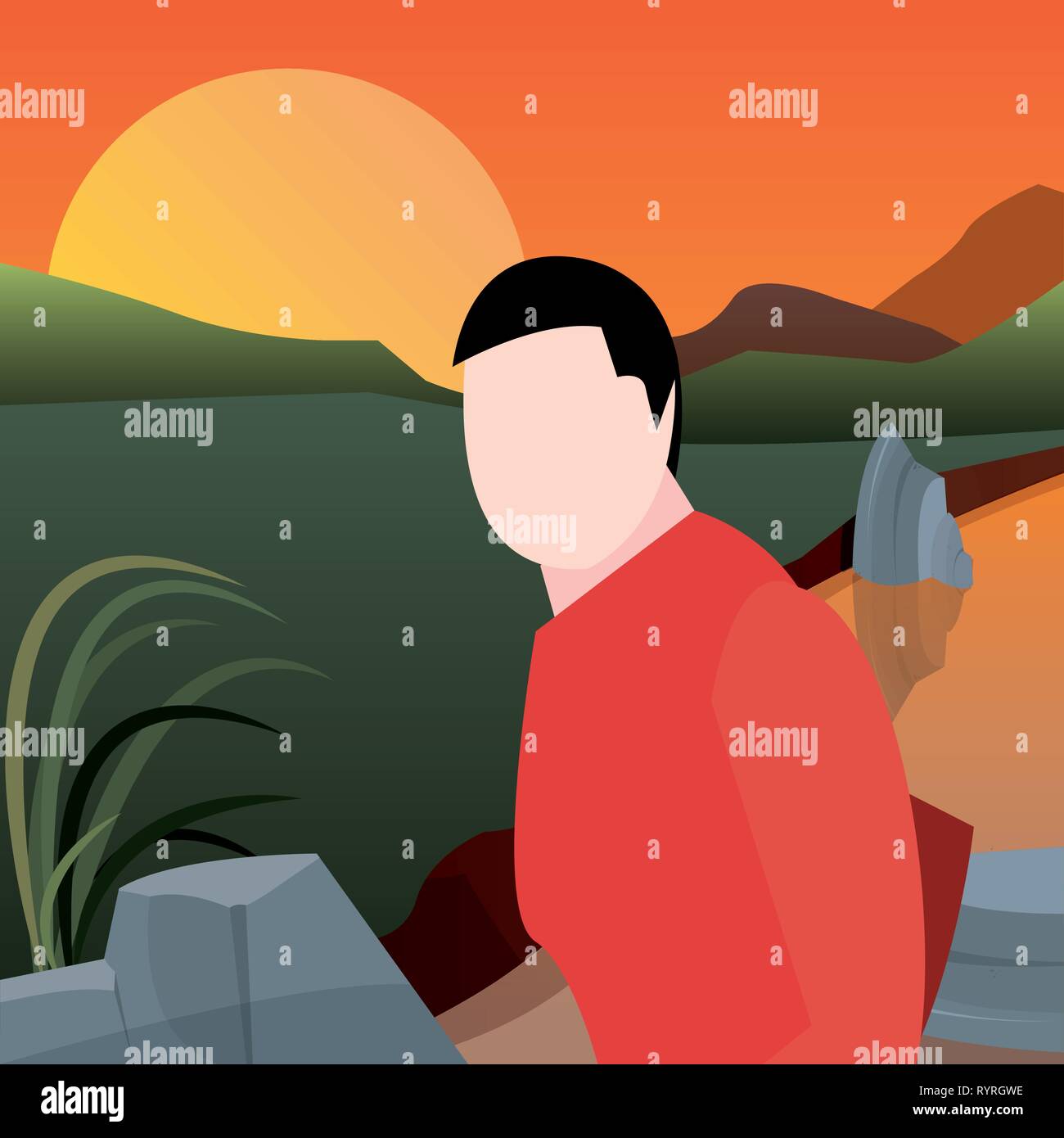 landscape nature with standing man vector illustration Stock Vector ...