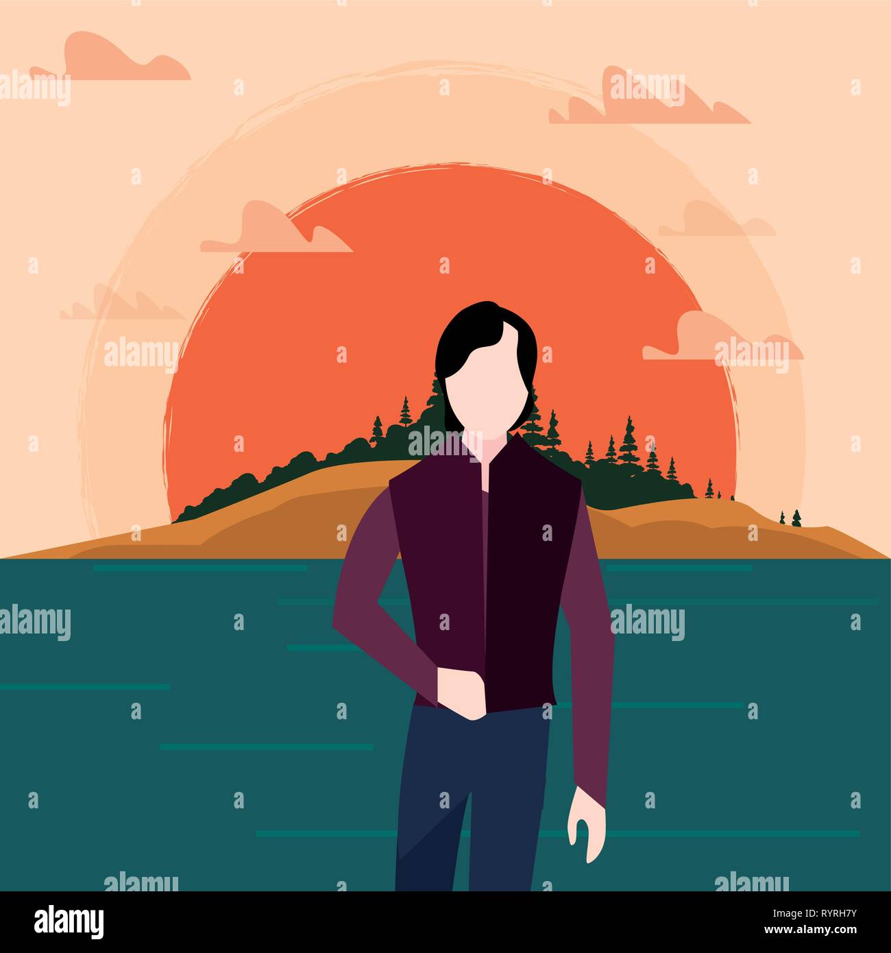 landscape nature with standing man vector illustration Stock Vector ...
