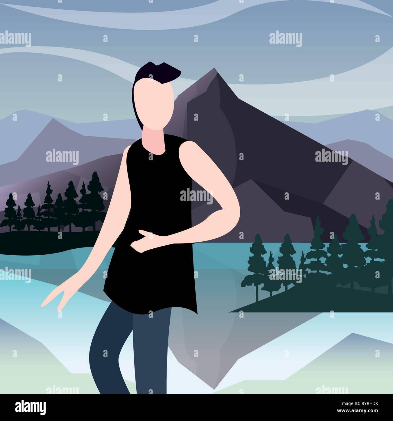 landscape nature with standing man vector illustration Stock Vector ...