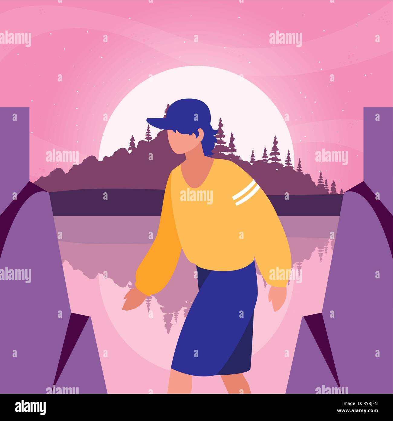 landscape nature with standing man vector illustration Stock Vector ...