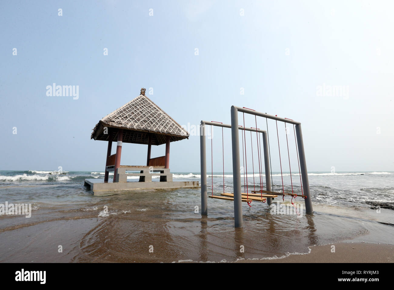 nice beach with bench Stock Photo - Alamy