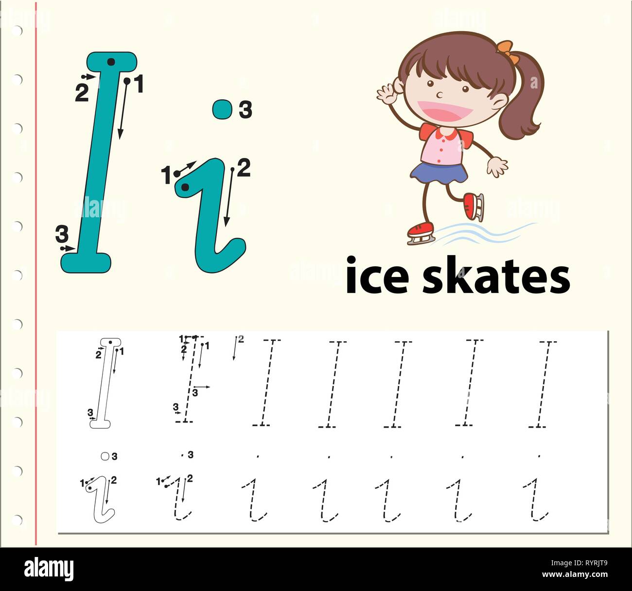 Letter I tracing alphabet worksheets illustration Stock Vector Image ...