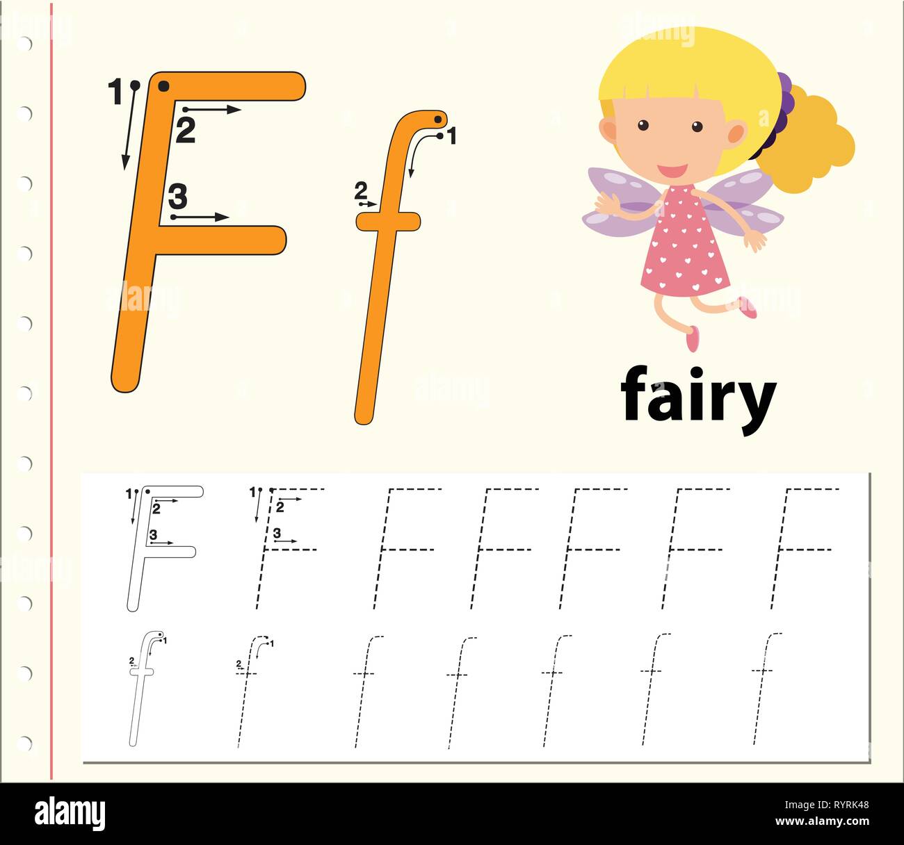 Letter F tracing alphabet worksheets illustration Stock Vector Image ...