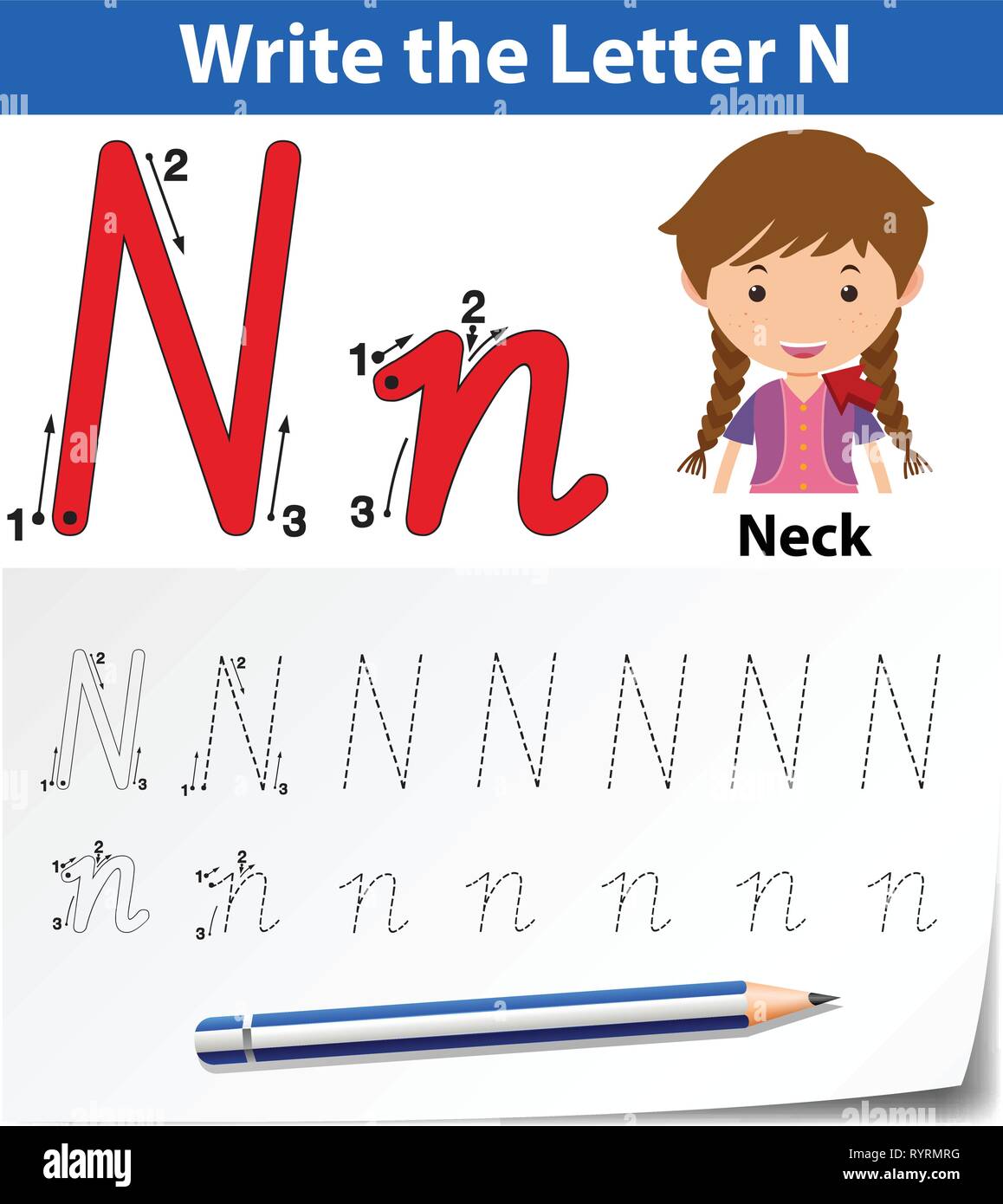 Letter N tracing alphabet worksheets illustration Stock Vector Image ...