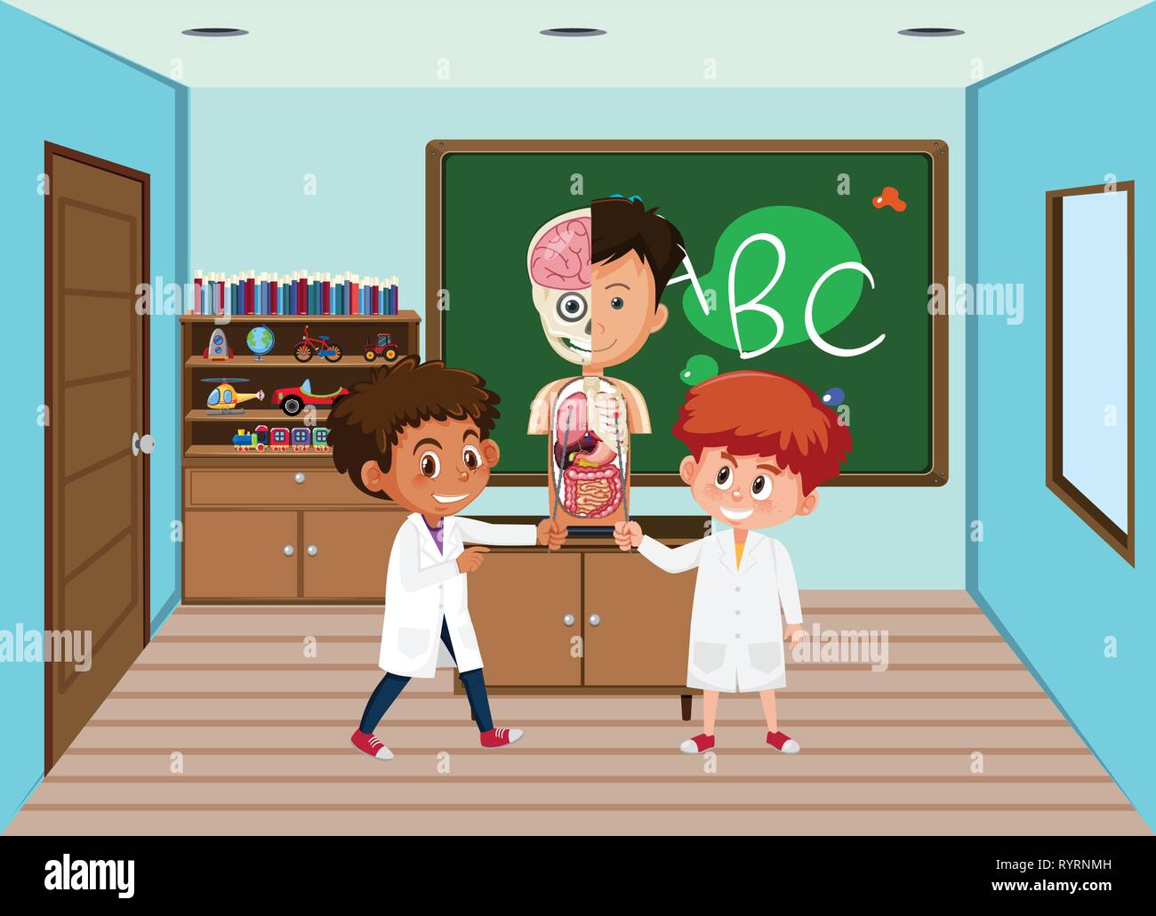 Student in science anatomy classroom illustration Stock Vector Image ...