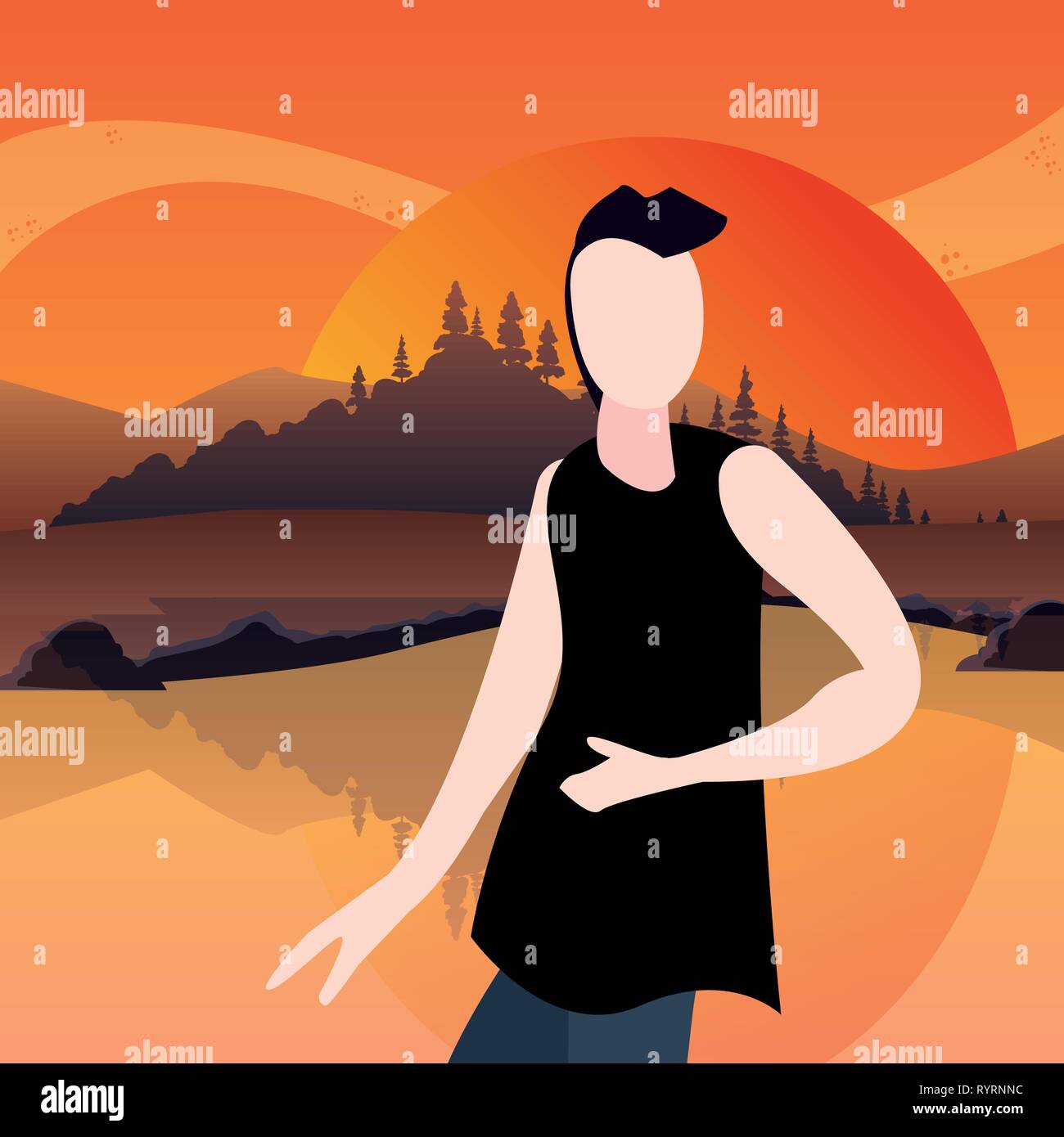 landscape nature with standing man vector illustration Stock Vector ...