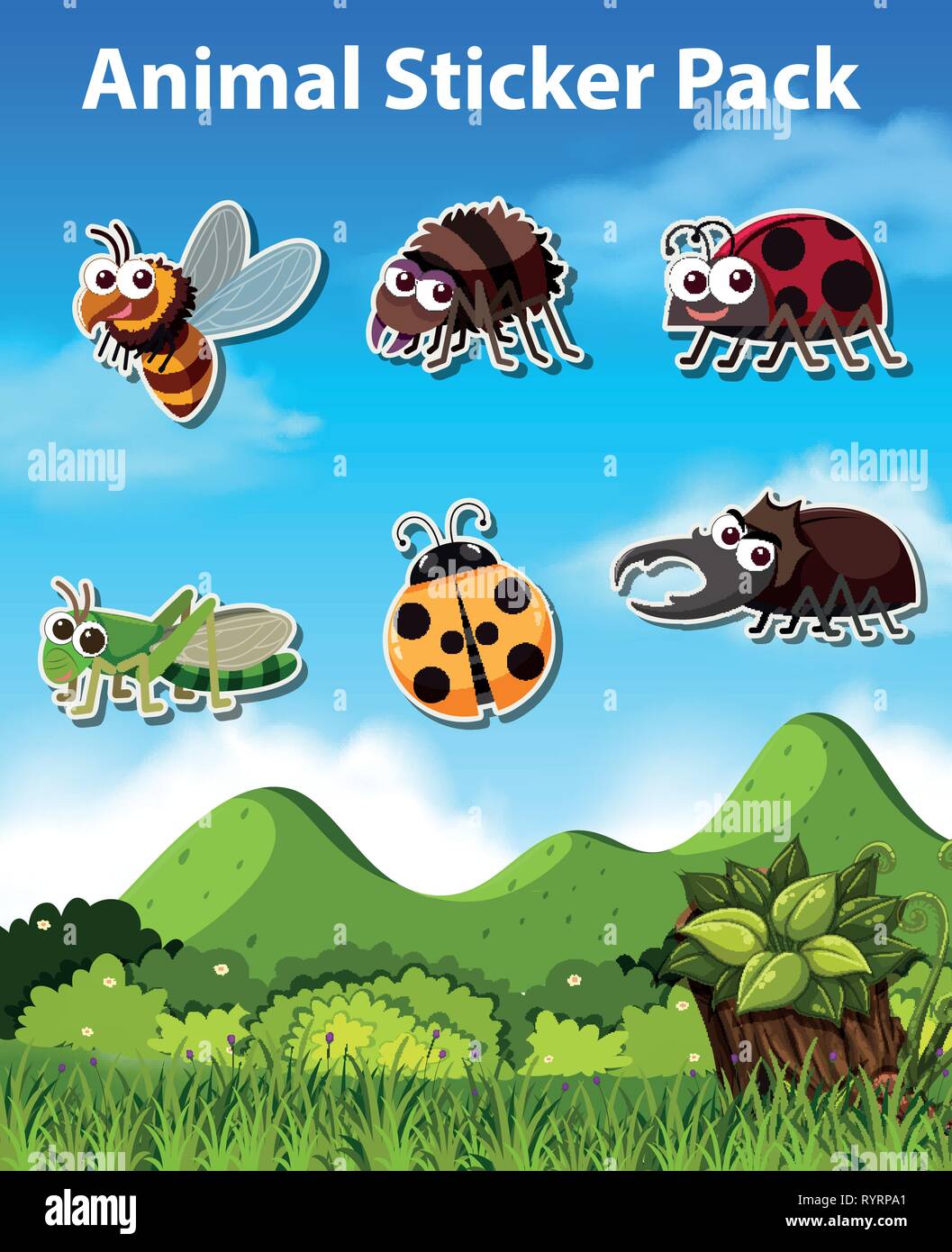 Set of insect sticker illustration Stock Vector Image & Art - Alamy