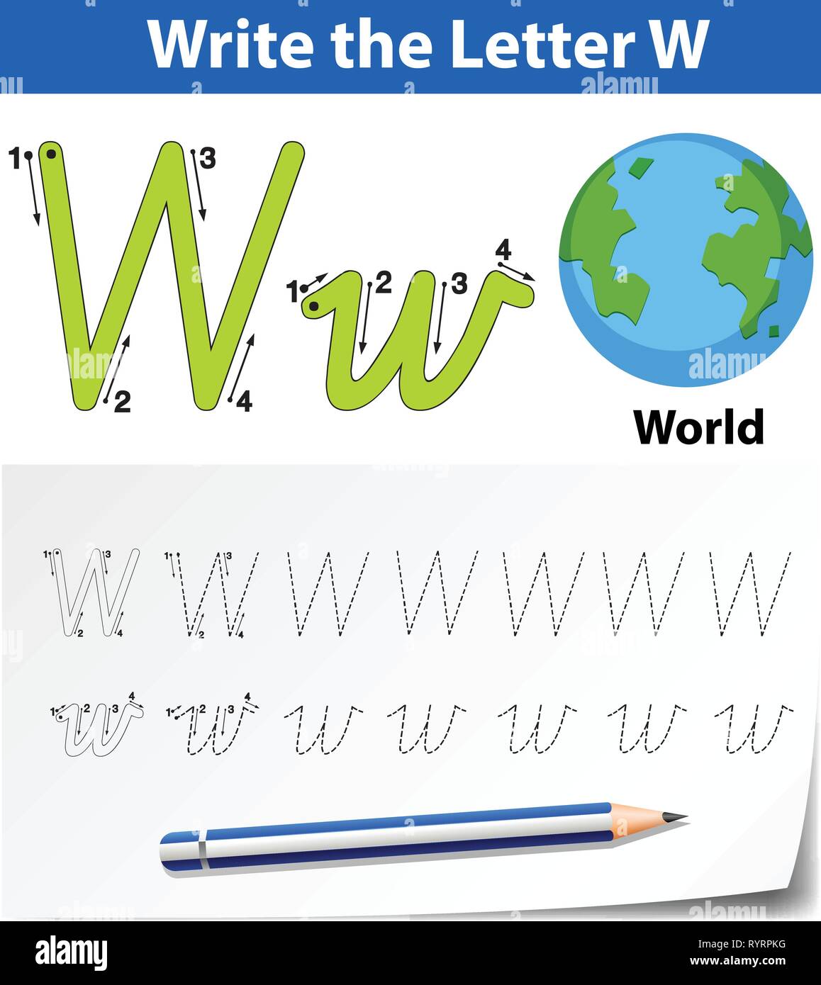 Letter W tracing alphabet worksheets illustration Stock Vector Image ...