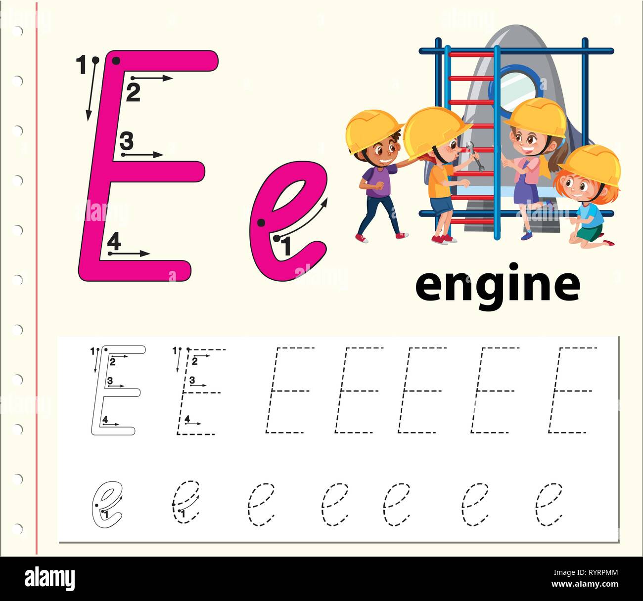 Letter E tracing alphabet worksheets illustration Stock Vector Image ...