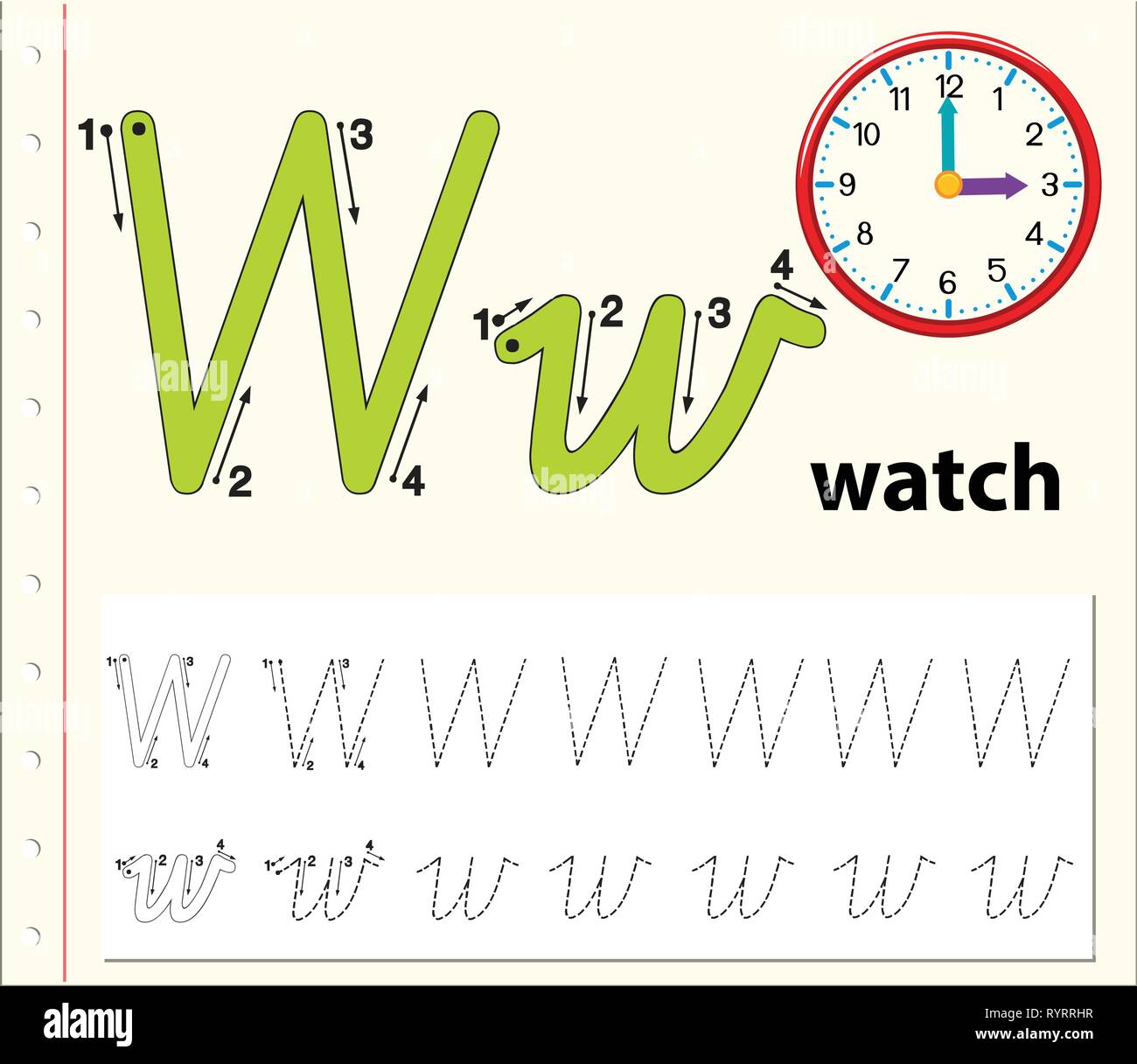 Letter W tracing alphabet worksheets illustration Stock Vector Image ...